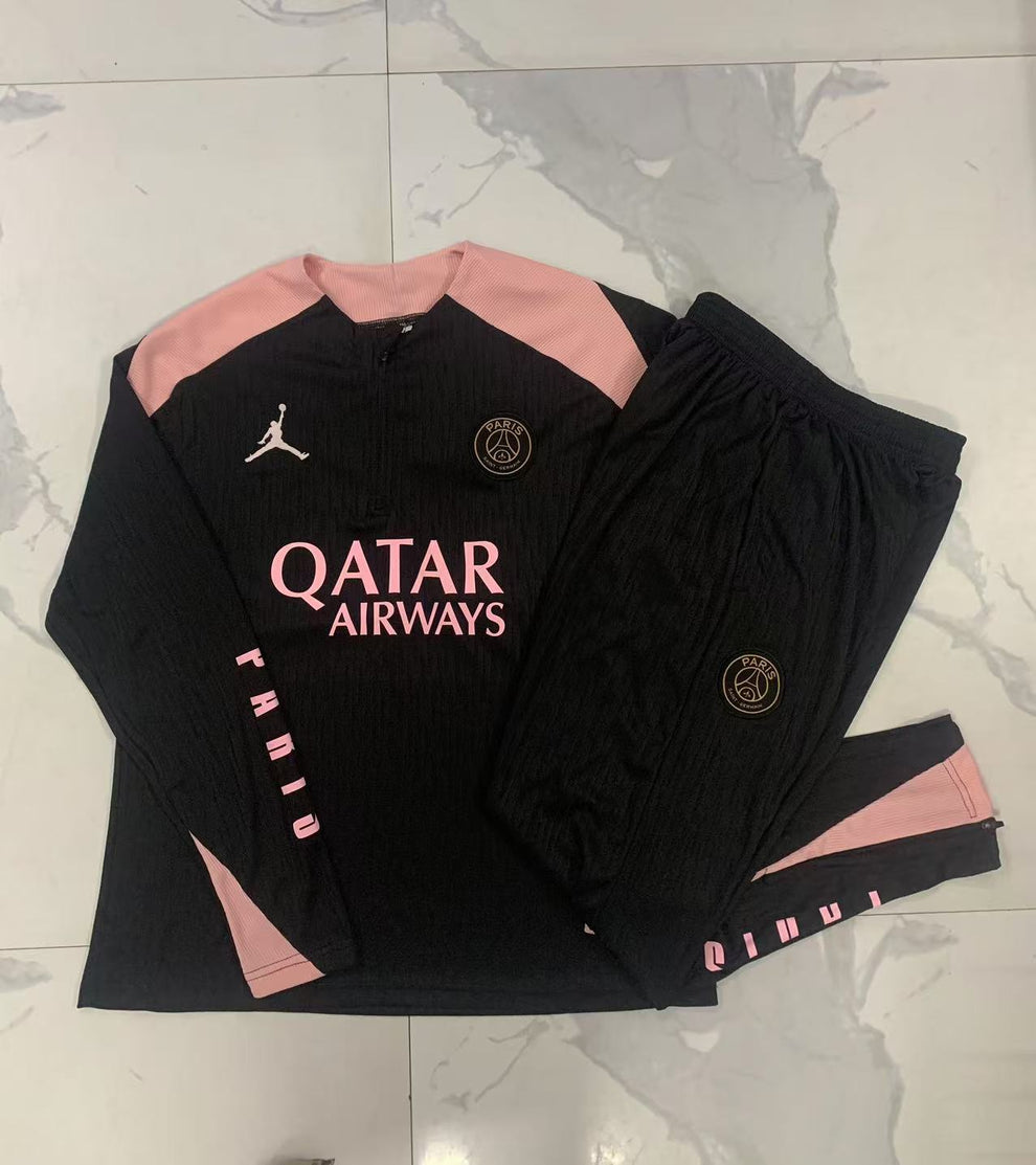 PSG 1/4 Zip Tracksuit Set Black/Pink – False 9 Football